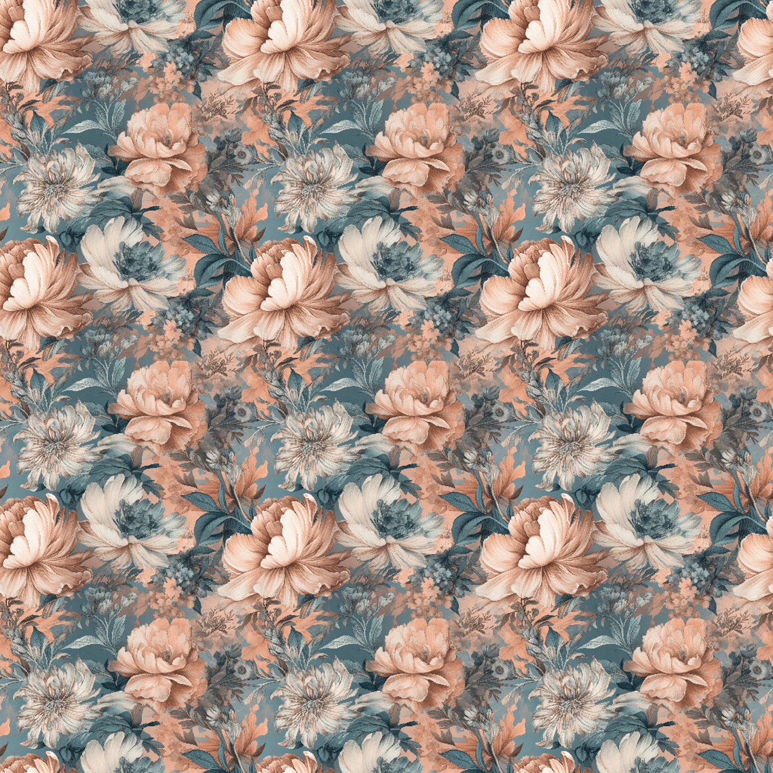 Seamless Floral Realism Pattern in Rosy Brown, Dark Olive Green, and ...