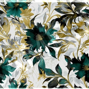 Emerald & Gold Floral Watercolor Seamless Pattern - Photorealistic ...