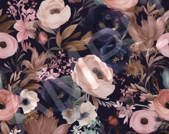 Photorealistic Mauve, Navy, and Blush Floral Seamless Pattern - High ...