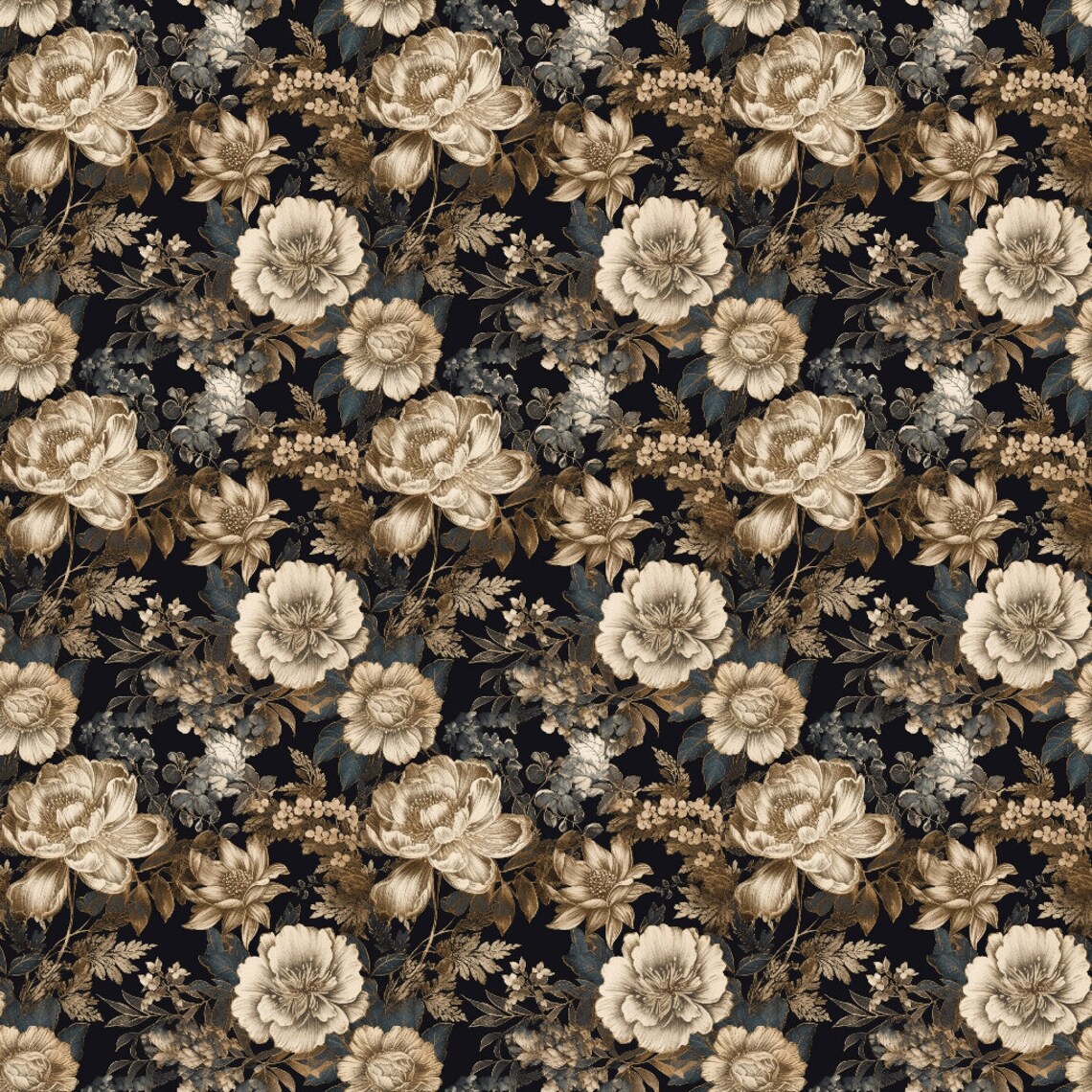 Seamless Photorealistic Floral Pattern in Darkslategray, Tan, and ...