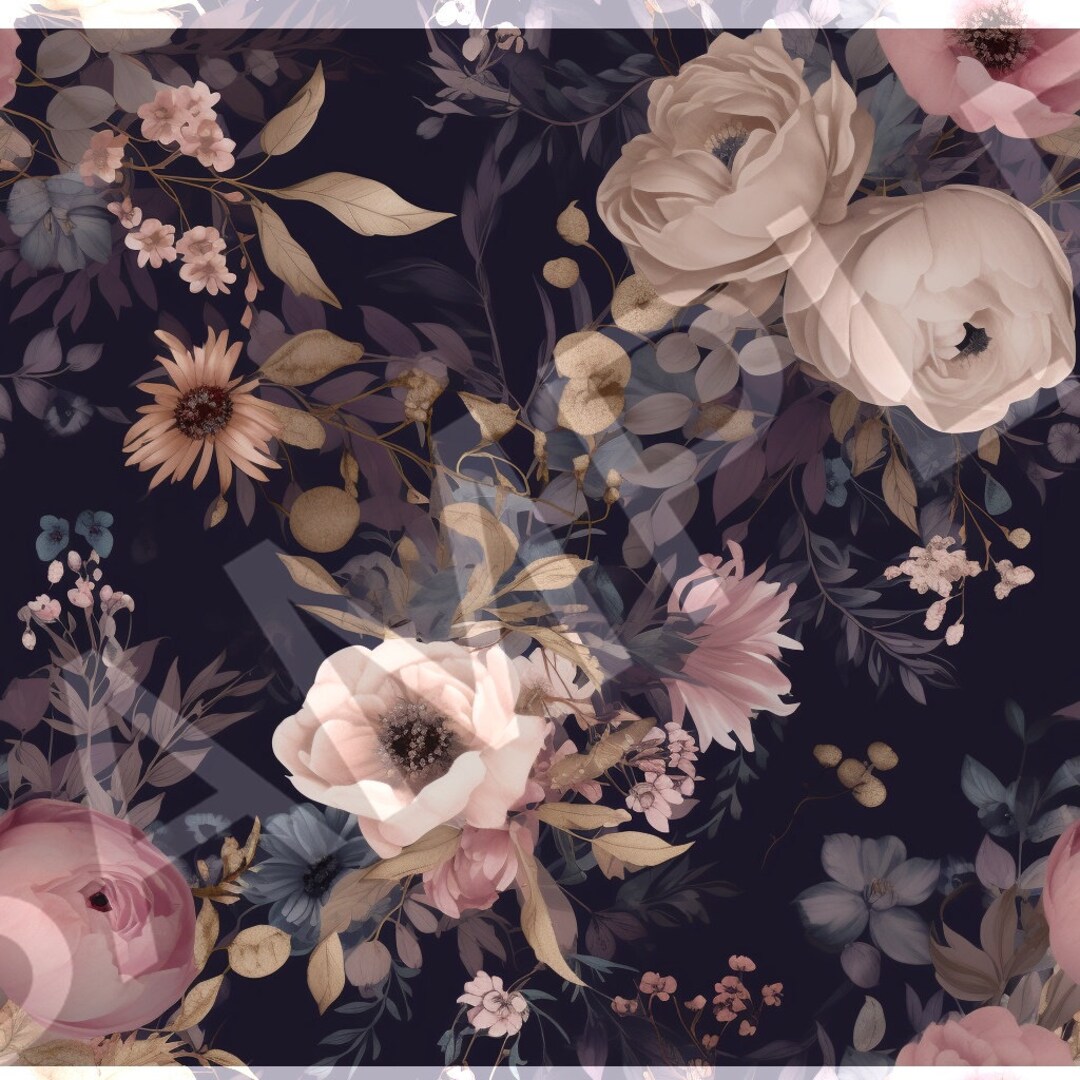 Photorealistic Mauve, Navy & Blush Floral Seamless Pattern - Elegant ...