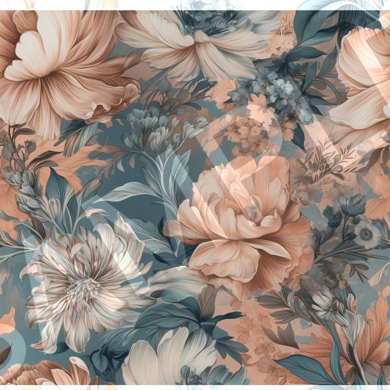 Seamless Floral Realism Pattern in Rosy Brown, Dark Olive Green, and ...