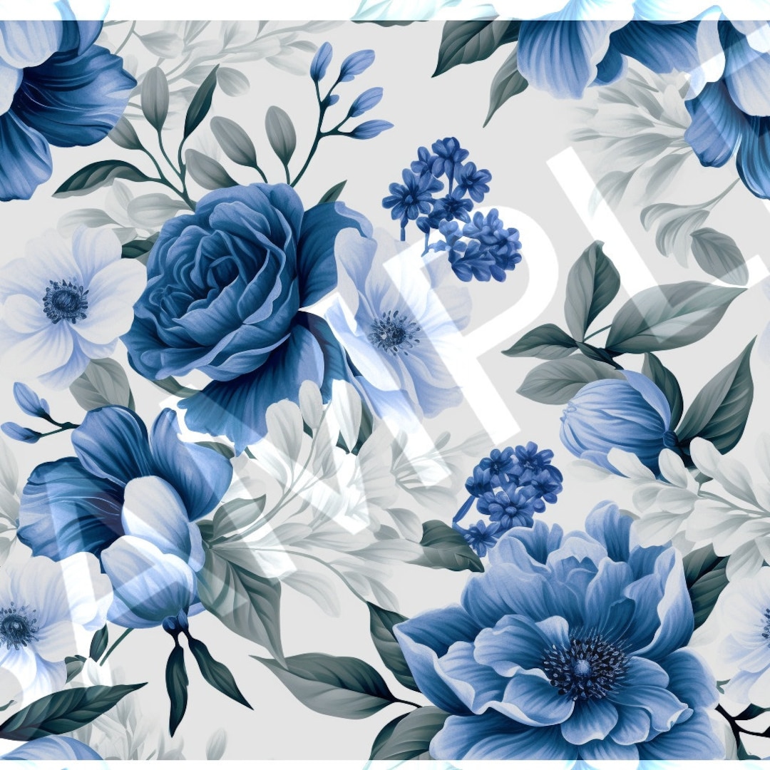 Photorealistic White & Blue Floral Wedding Digital Template - Etsy