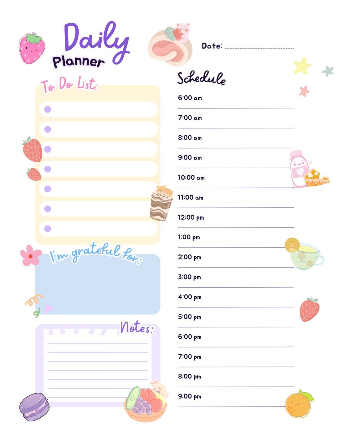 Undated Daily Planner | Digital Download| Kawaii - Etsy
