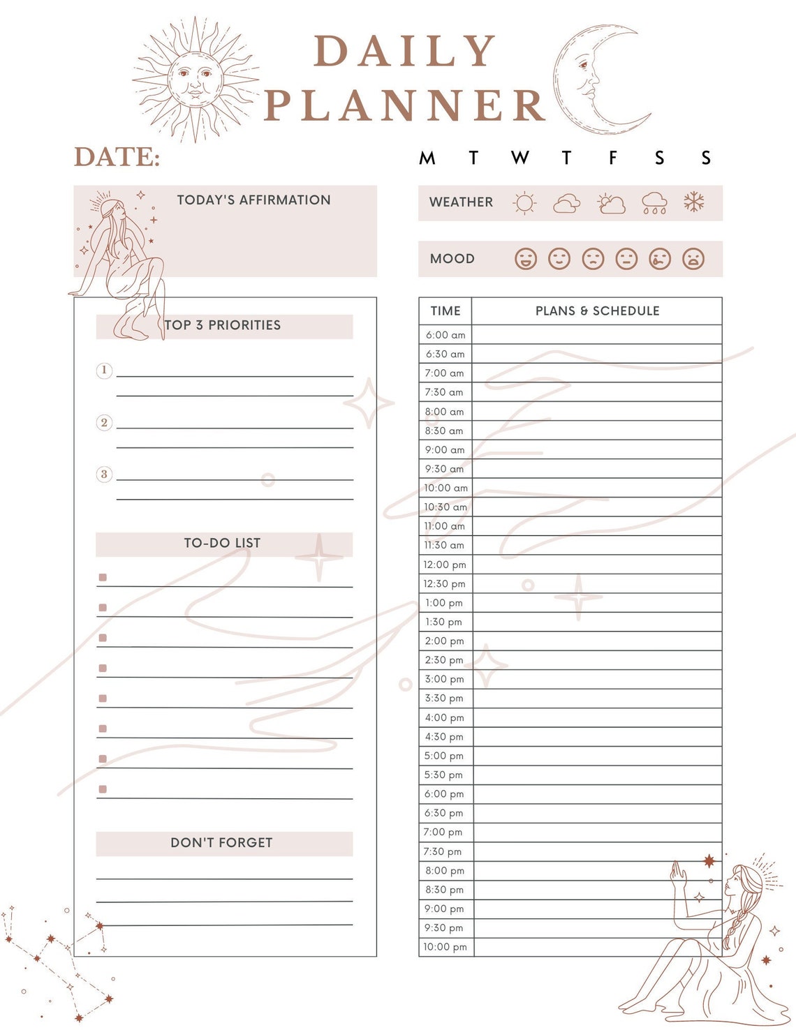 Undated Daily Planner | Digital Download | Cosmic Chic - Etsy