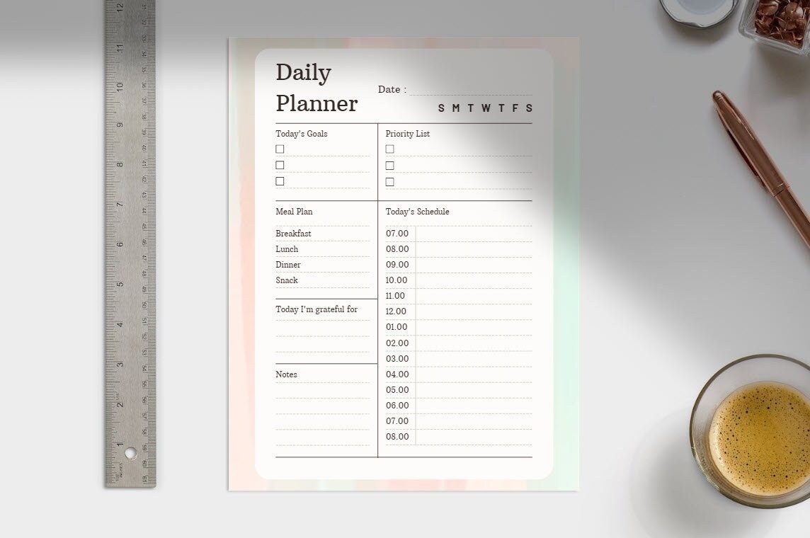 Undated Daily Planner | Digital Download | Watercolor - Etsy