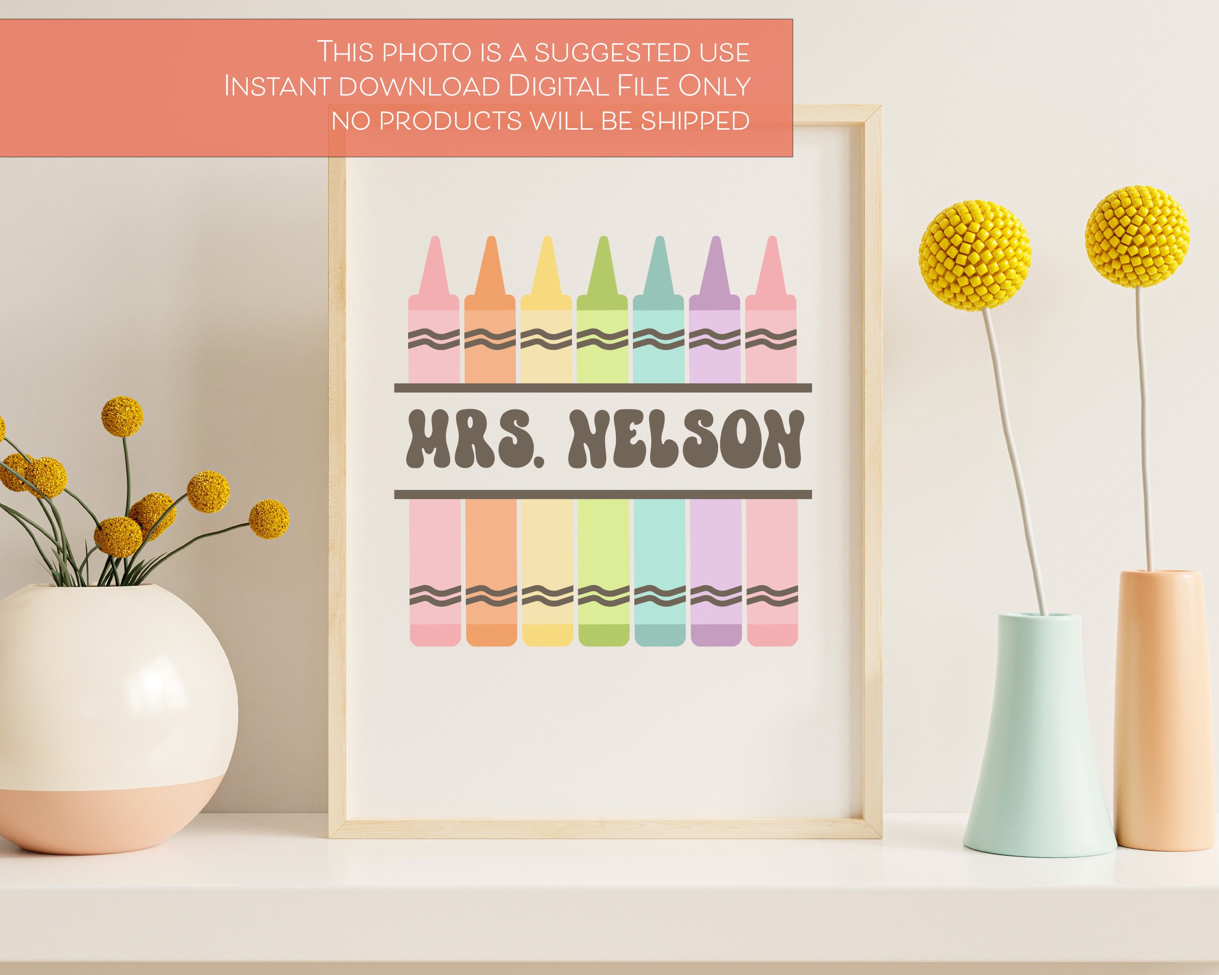 Teacher Name SVG File, Split Monogram With Pastel Crayons, Sublimation ...