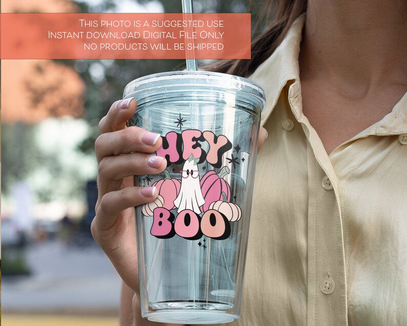 Pink Hey Boo Halloween PNG Sublimation File, Cute Retro Style With ...