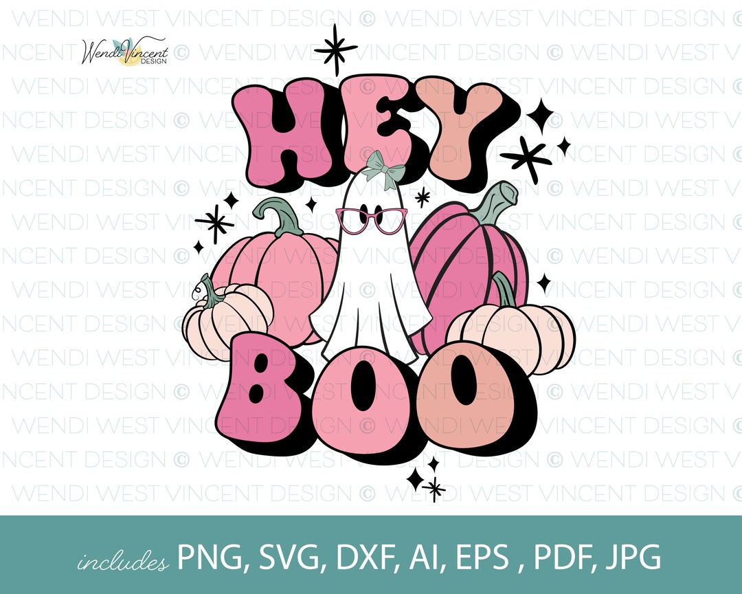 Pink Hey Boo Halloween PNG Sublimation File, Cute Retro Style With ...
