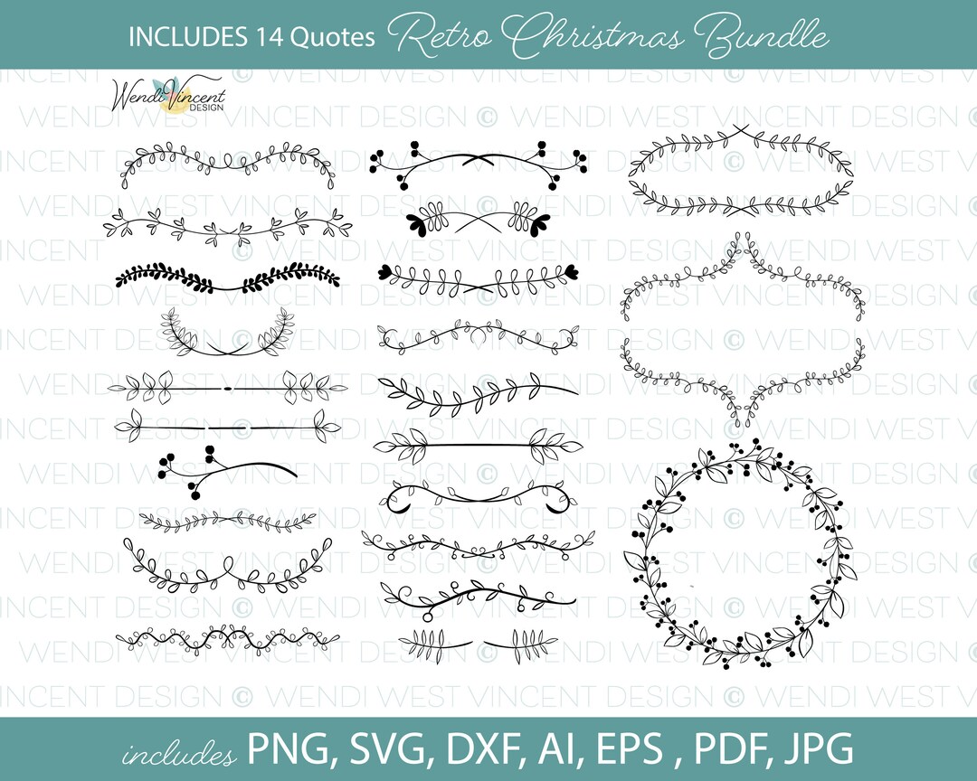 Leaves and Floral Text Divider SVG Files, Hand Drawn Floral Clipart ...