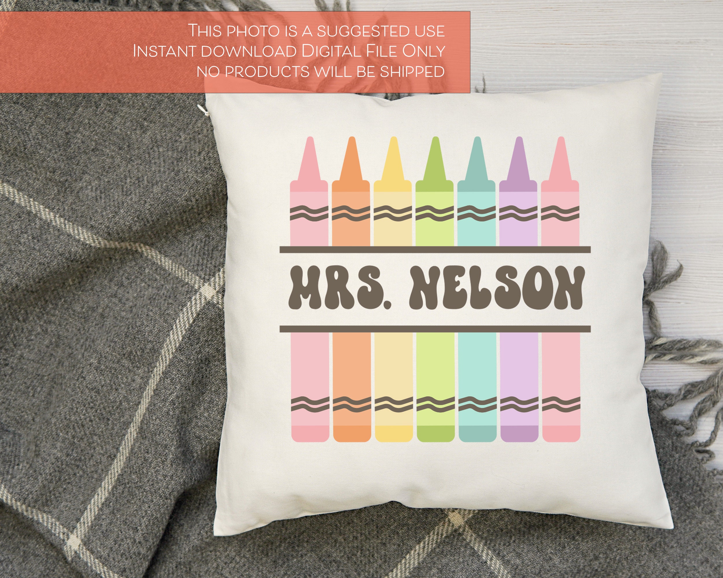 Teacher Name SVG File, Split Monogram With Pastel Crayons, Sublimation ...