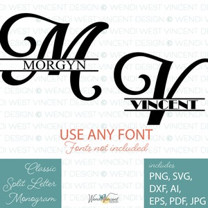 Classic Split Letter Monogram SVG Bundle, Preppy Script Style Letters ...