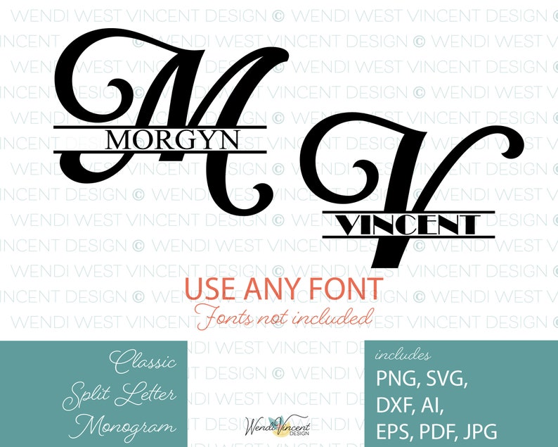 Classic Split Letter Monogram SVG Bundle, Preppy Script Style Letters ...