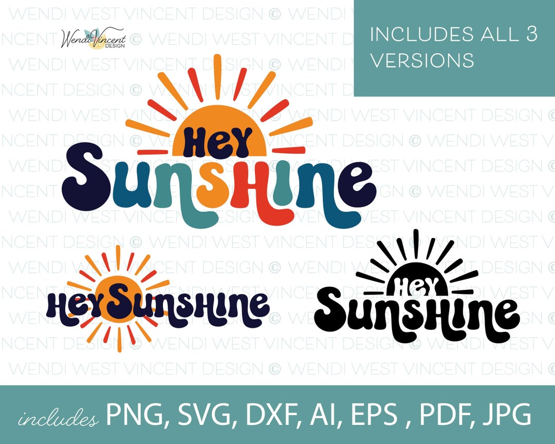Hey Sunshine SVG, Summer Groovy Vintage Vibes for Cricut, Silhouette ...