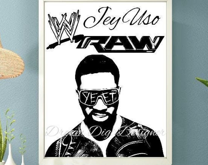 WWE Print - Jey Uso on Ring Ropes Wrestlemania Poster Wrestling Wall ...