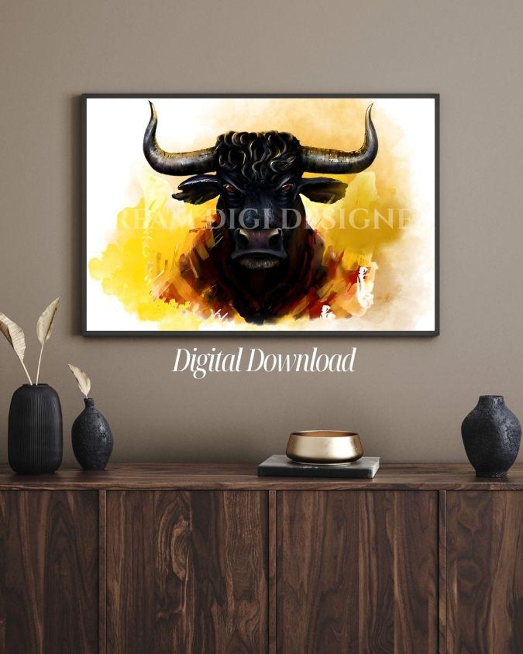 Angry Bull Head Horizontal Poster, Bull Wall Art, Living Room Decor ...