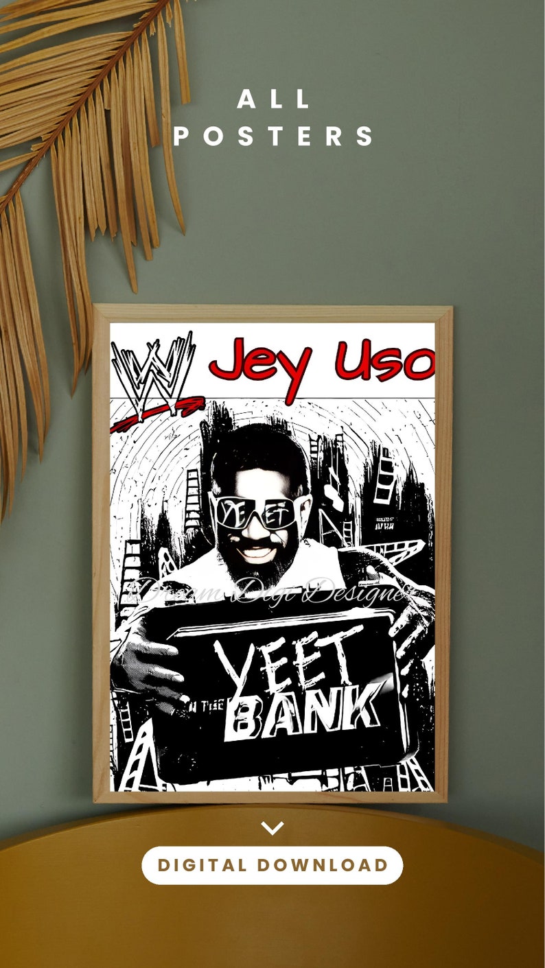 Jey Uso Set of 2 WWE Wrestling Poster Art Print, Wrestlemania Poster ...