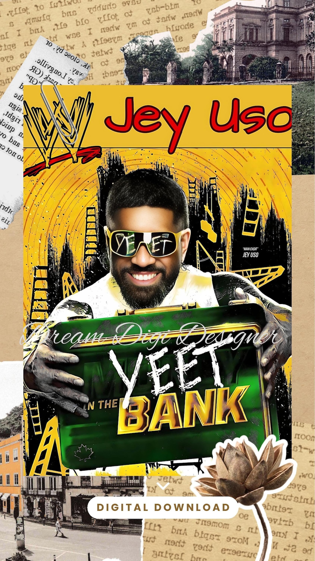 Jey Uso Set of 2 WWE Wrestling Poster Art Print, Wrestlemania Poster ...