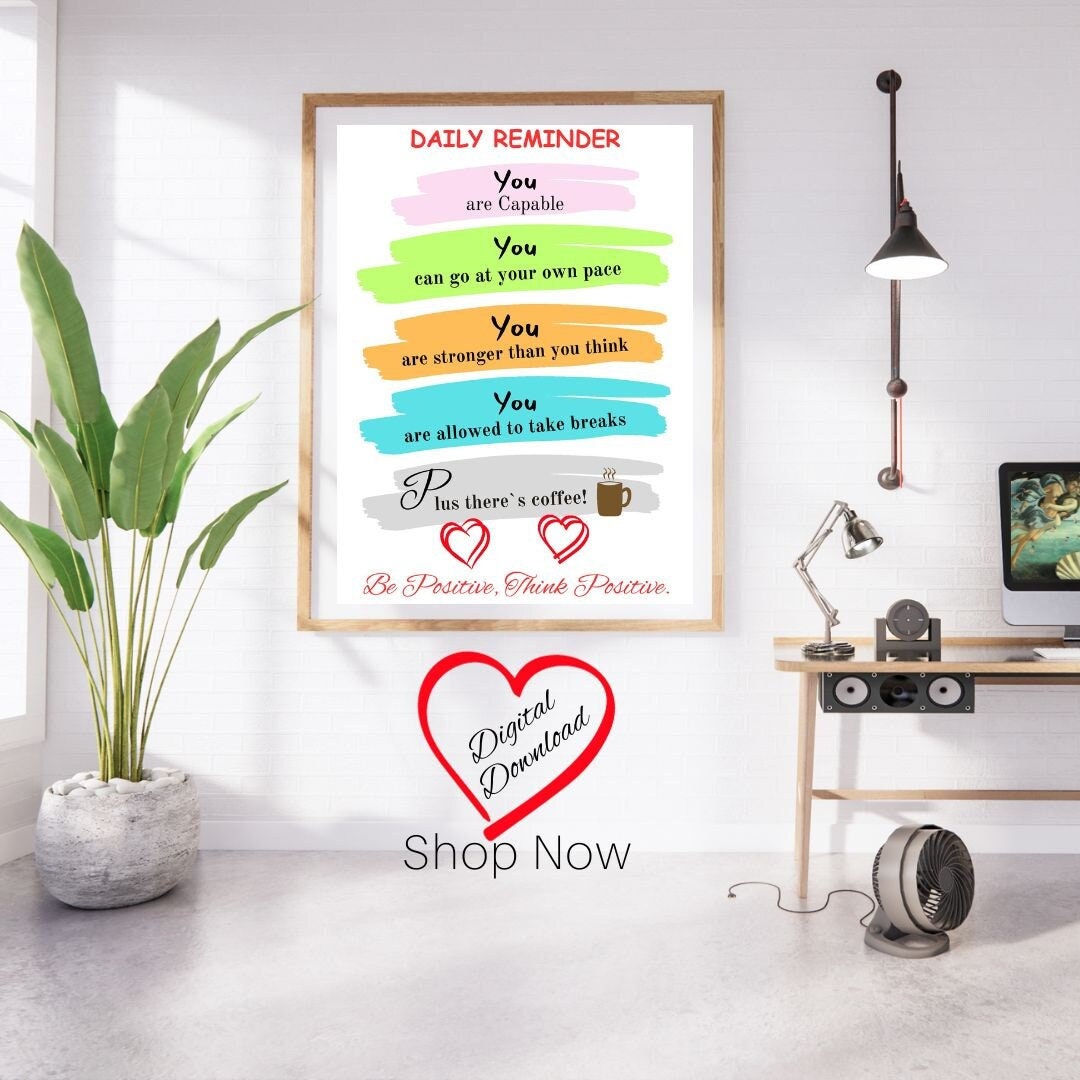 Daily Reminder Art, Positive Quote Print, Home School Art, Kids Wall ...