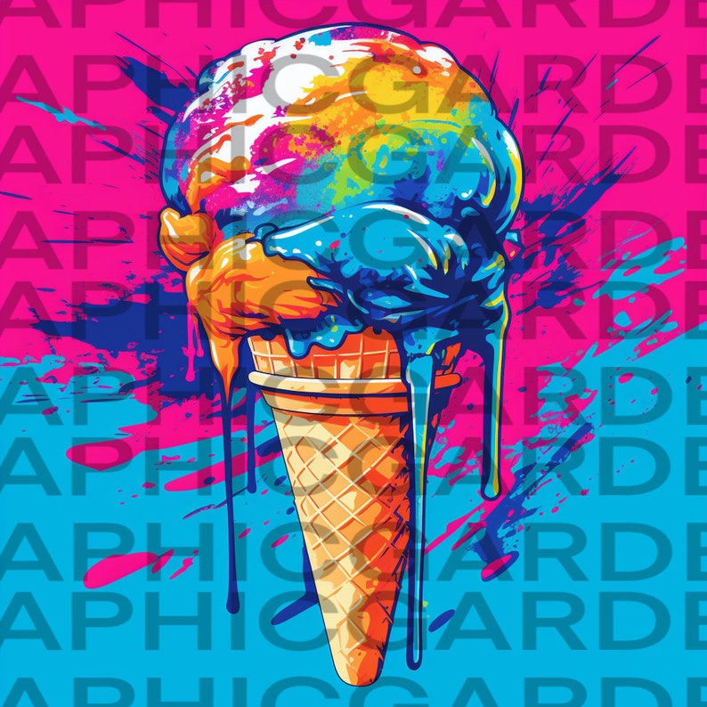 Splatter 80s Colorful Ice-cream Cone Digital Download PNG - Etsy