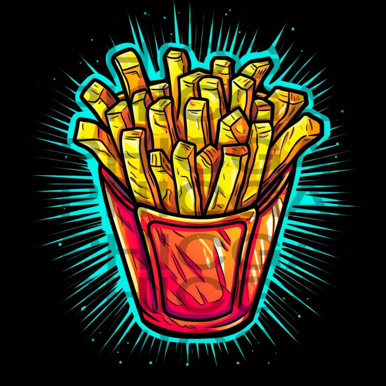 Retro 80s Fast Food French Fries Digital Download PNG Sublimation - Etsy