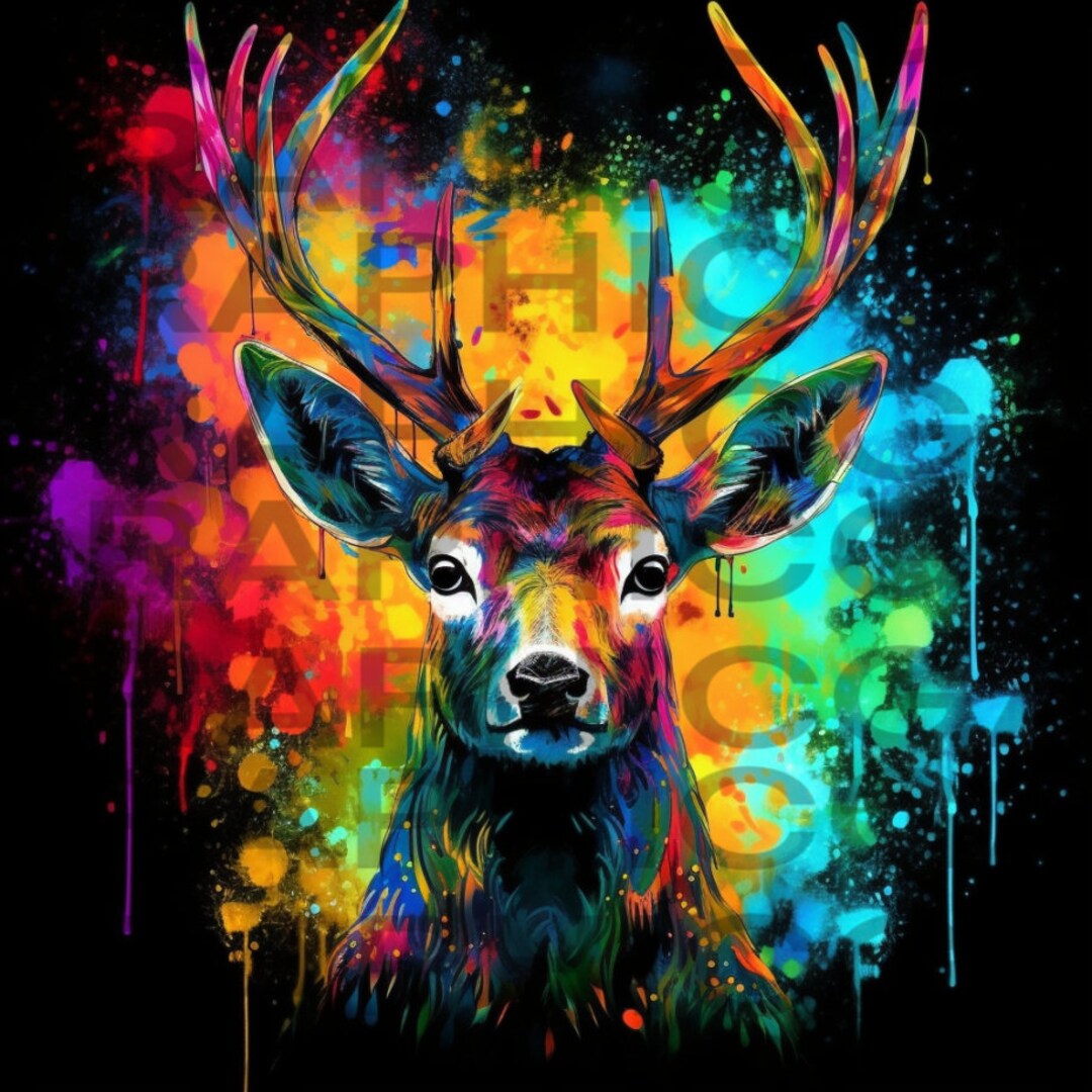 Neon Splatter Paint Buck Deer Digital Download PNG Sublimation - Etsy