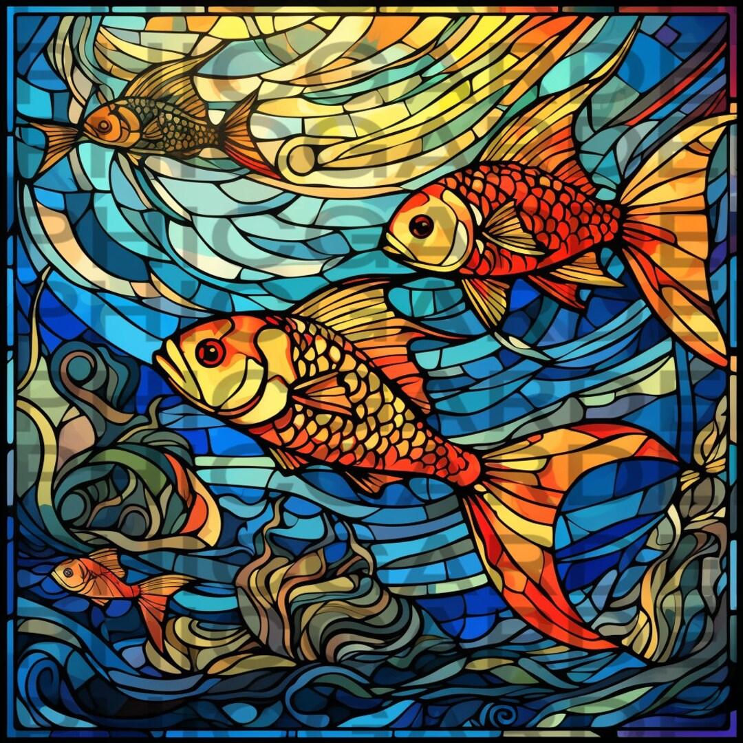 Square Stained Glass Goldfish Digital Download PNG 300 DPI Sublimation ...