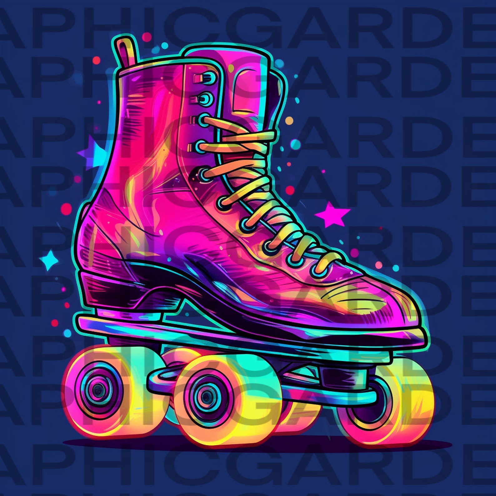 Retro Colorful 80s Rollerblade Digital Download PNG Sublimation - Etsy