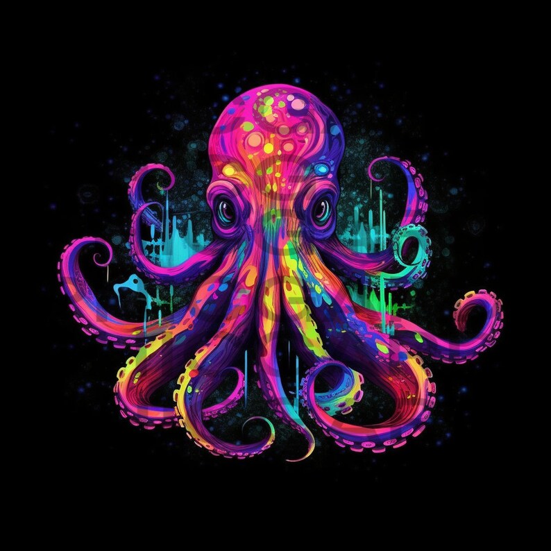 Neon Splatter Paint Cute Octopus Digital Download PNG Sublimation - Etsy