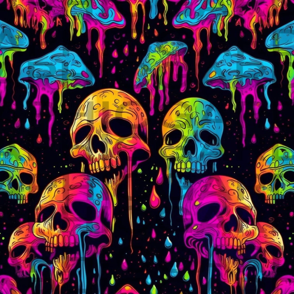 Melty Mushroom and Skull Pattern Digital Download PNG 300 DPI ...