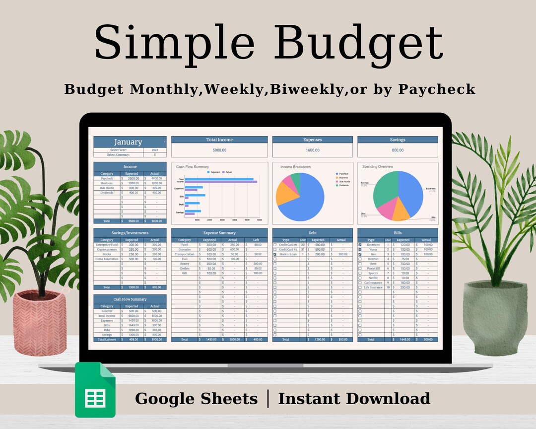 Budget Planner Google Sheets Monthly Budget Spreadsheet Paycheck Budget ...