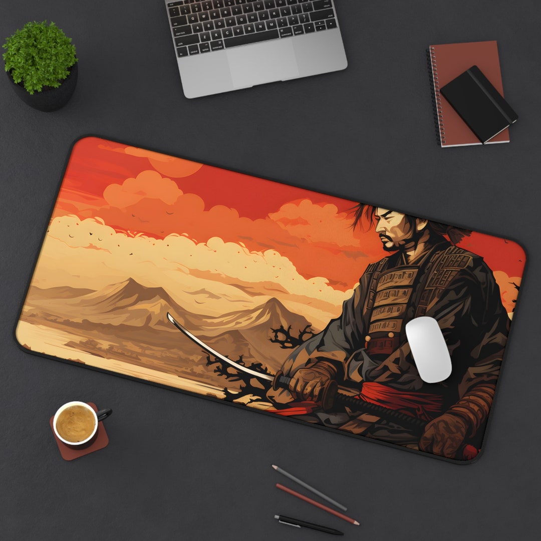 Cartoon Samurai Desk Mat Japanese Warrior With Sword Out Large Mouse ...