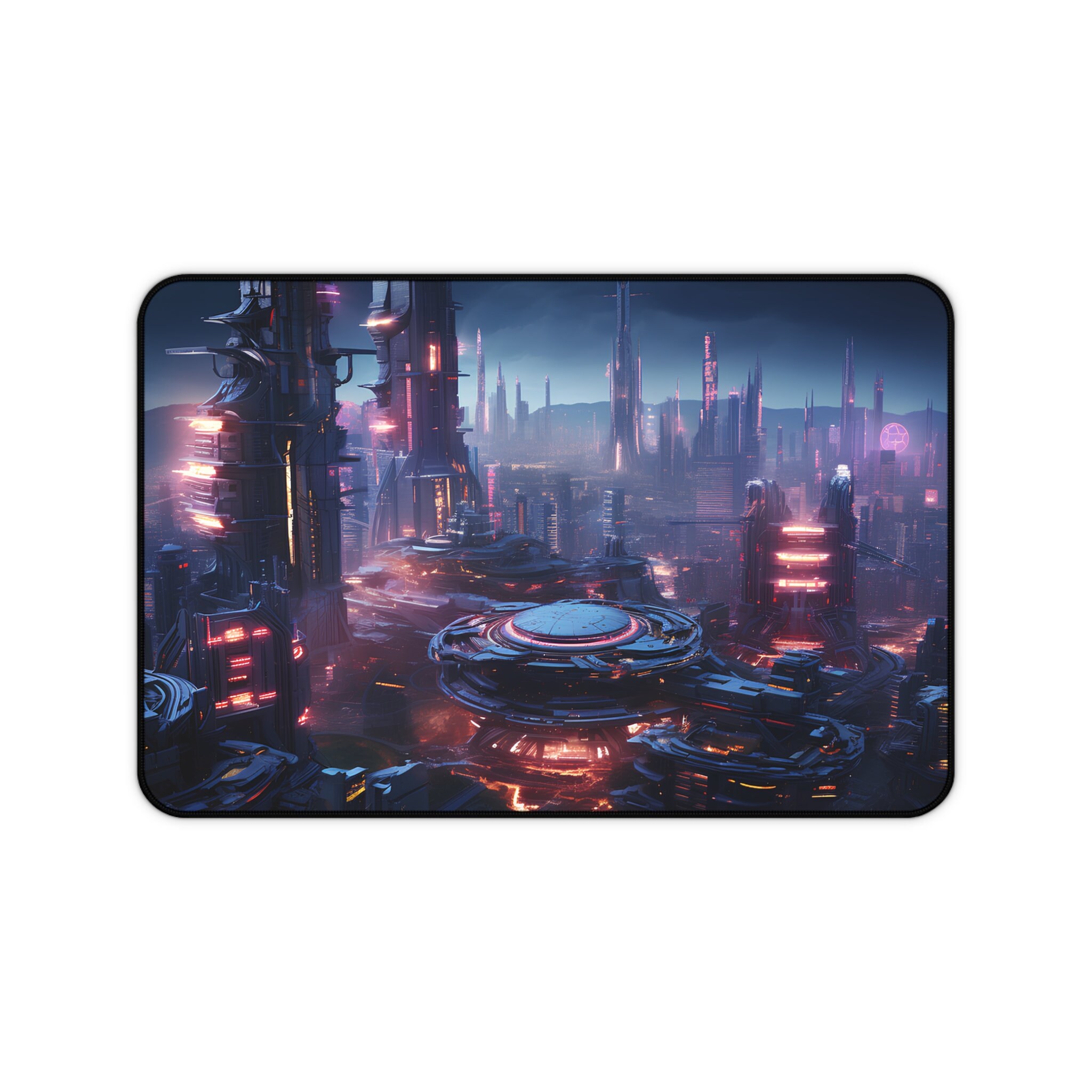 Futuristic Cyberpunk City Design Desk Mat Mouse Pad