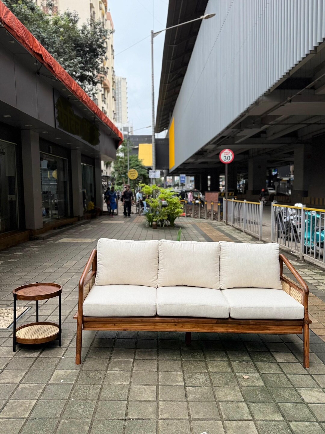 Round End Table, Metal Stand, Rattan Work - Etsy