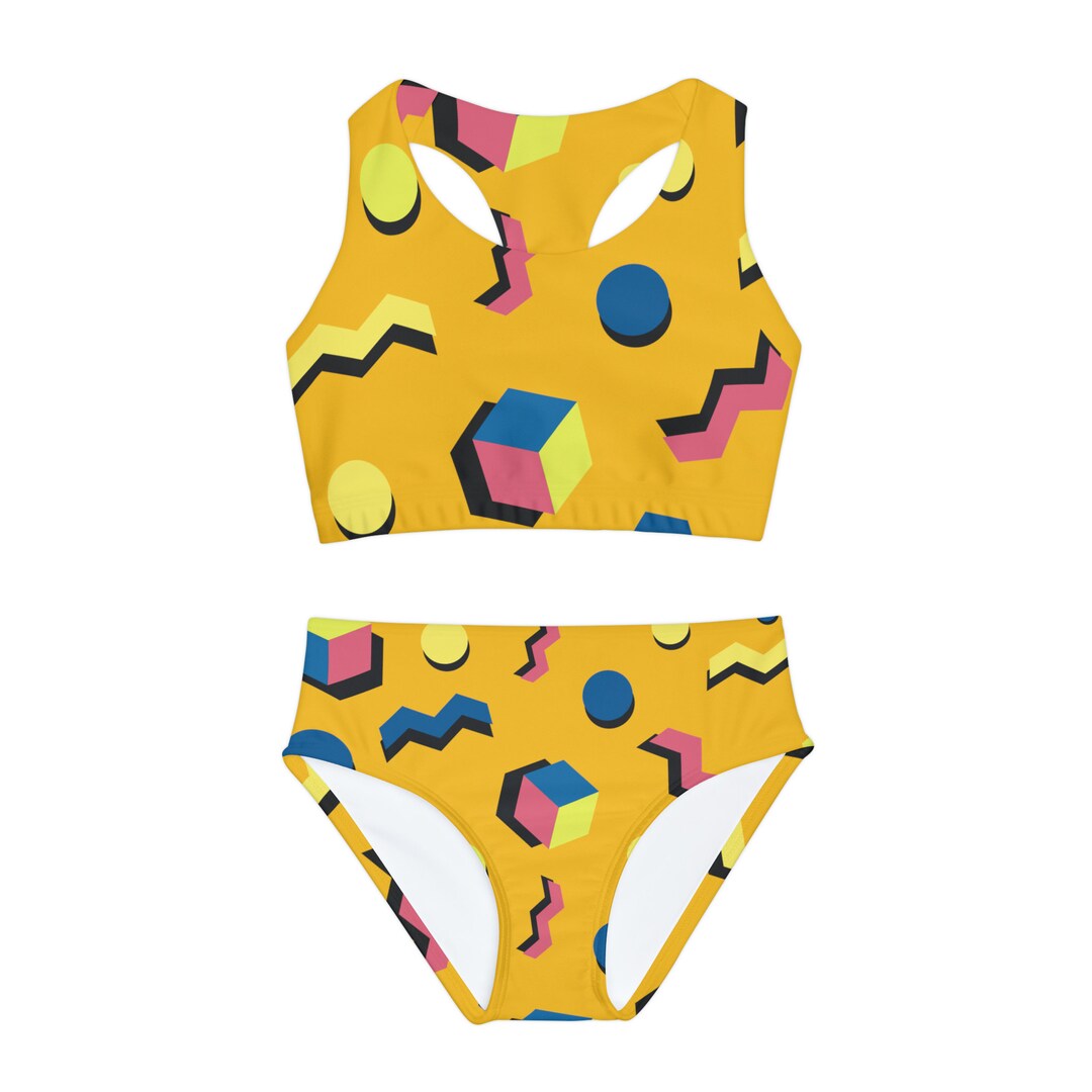Girls Two Piece Swimsuit Cute Yellow Fun Shapes Pattern Colors - Etsy