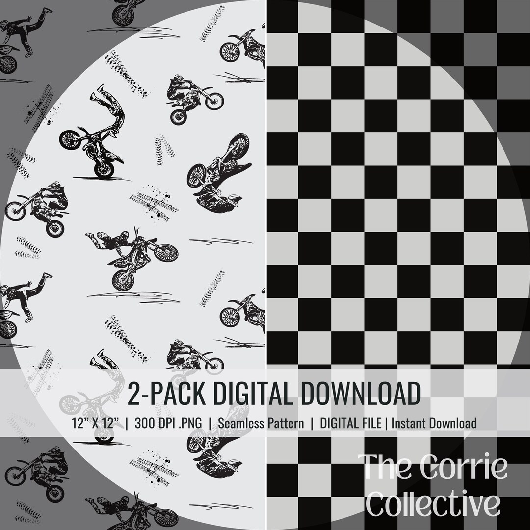 Motocross & Checkerboard Seamless Patterns | Racing Bundle | Boy Fabric ...