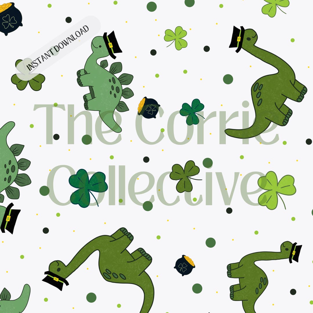 Lucky Dino, Dinosaur St. Patrick’s Day Seamless File for Fabric ...