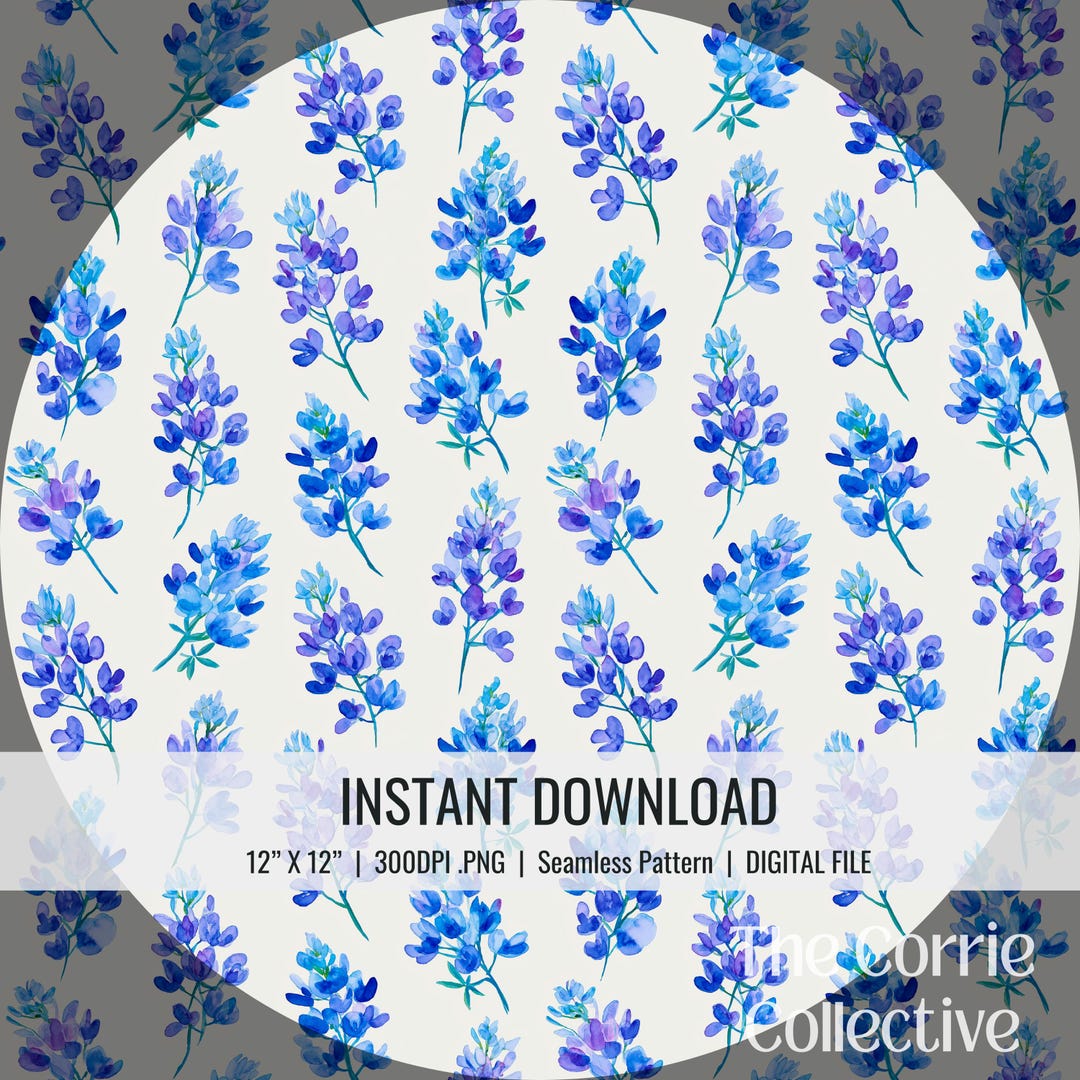 Texas Bluebonnet Seamless Pattern, Watercolor Blue Floral Digital Paper ...