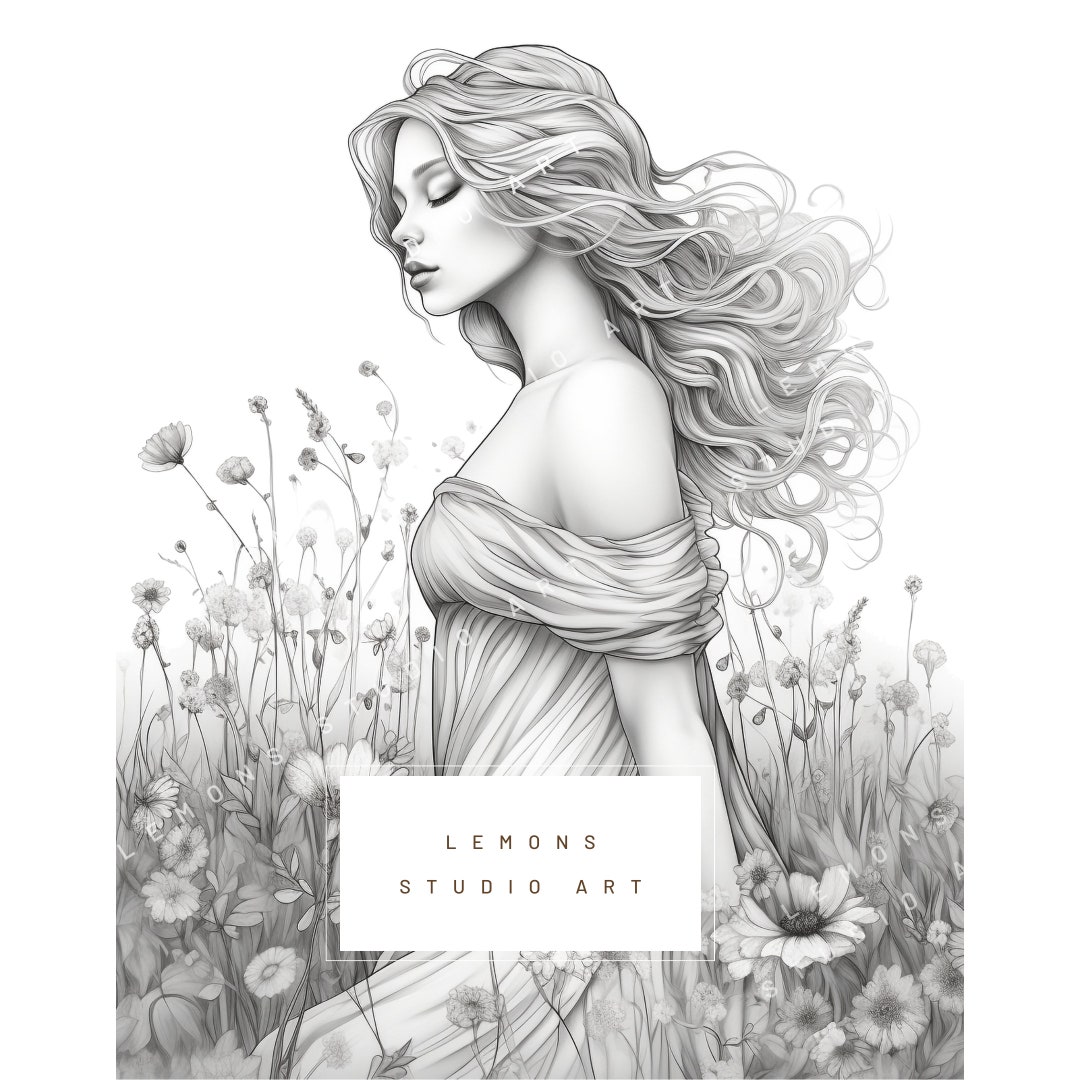 Fields of Flowers - Premium Adult Coloring Sheets - 5 Digital Printable ...