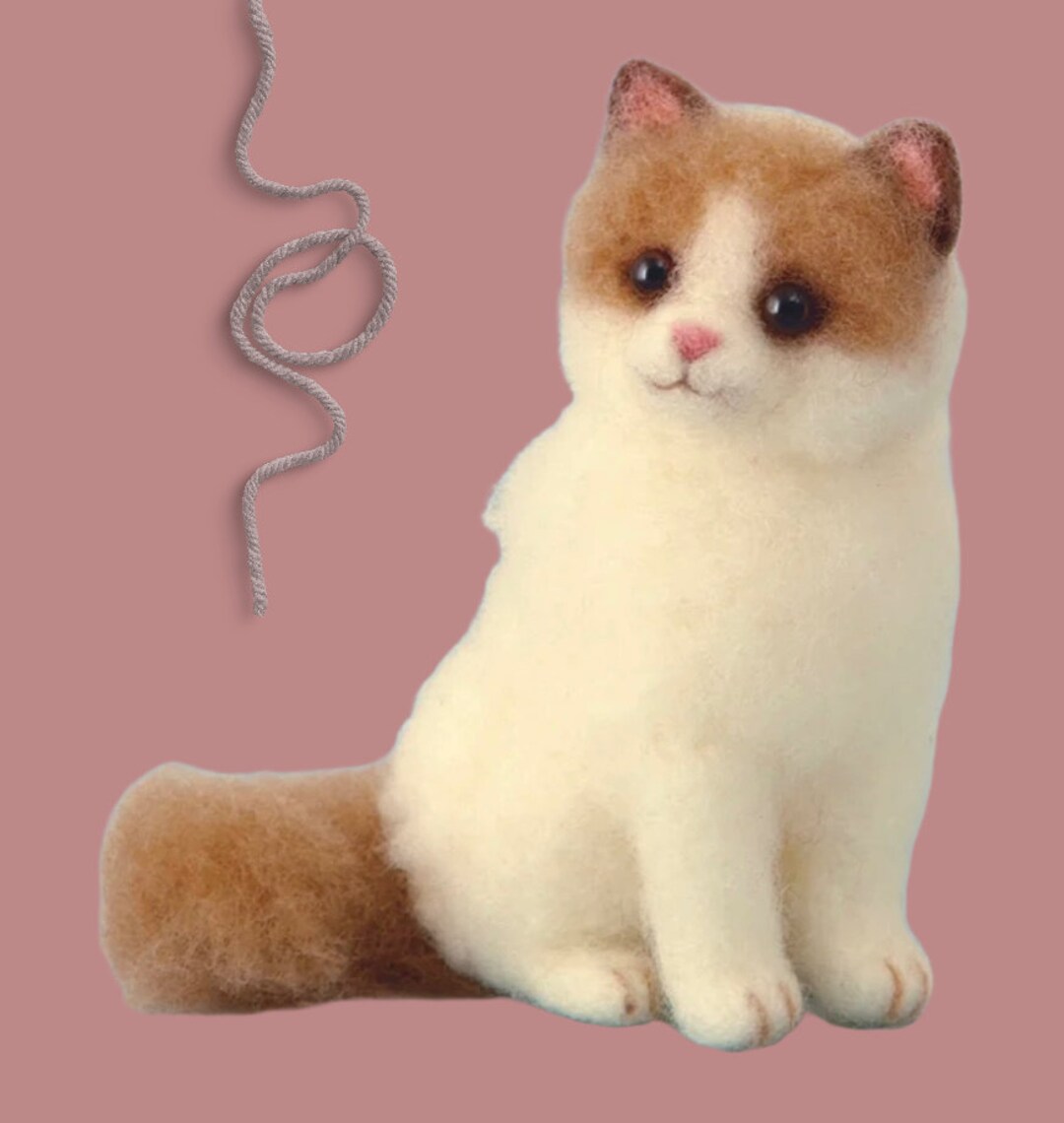 Hamanaka Aclaine/vegan Felting Kit- Brown & White Cat #537 (english) - Etsy