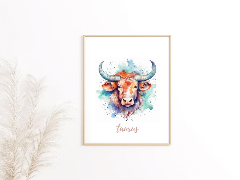 Taurus Watercolor Print, Astrology Watercolor Print, Taurus Zodiac Sign ...