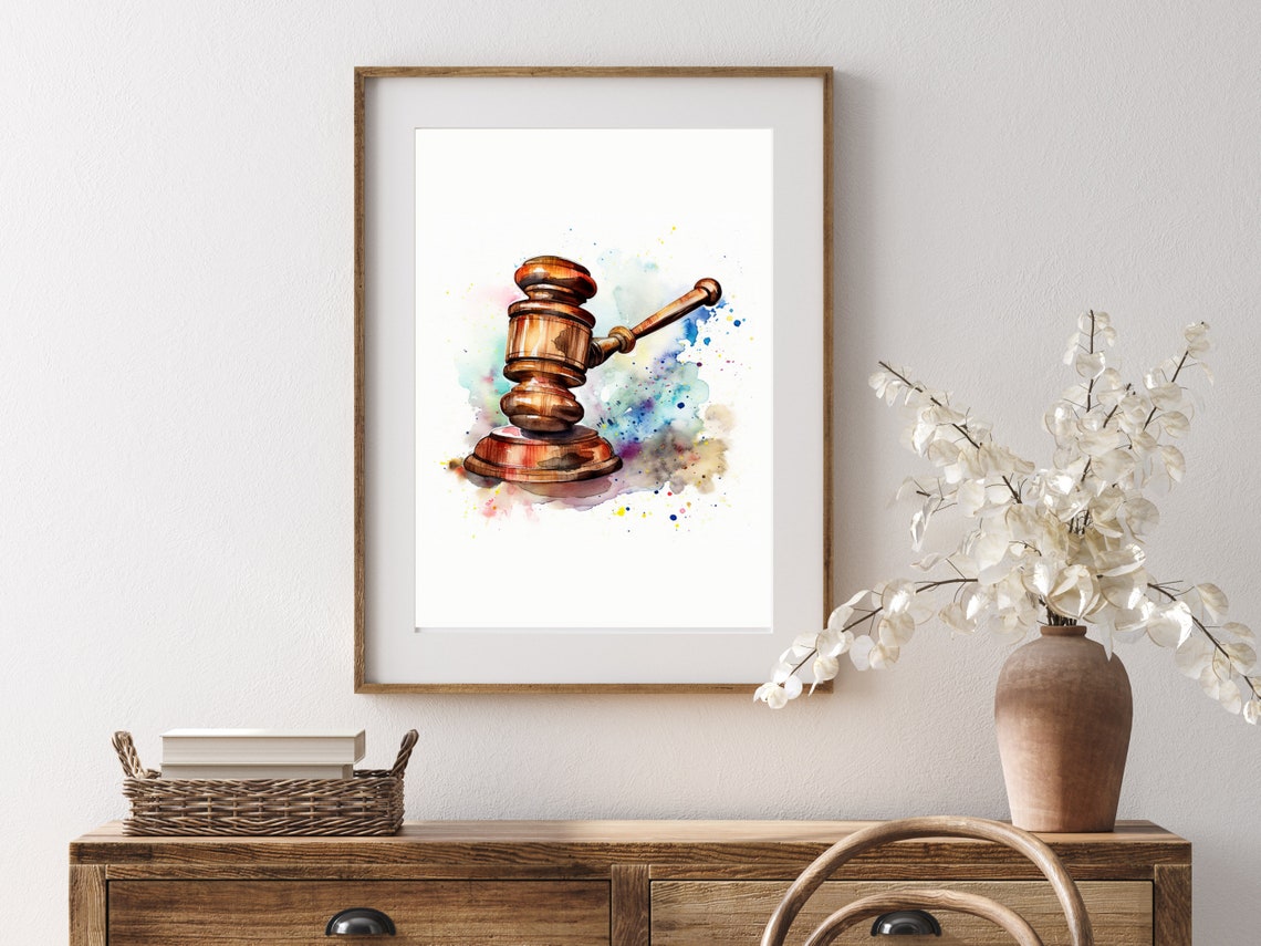 Gavel Watercolor Print, Legal Watercolor Print, Judge Wall Art, Lawyer ...