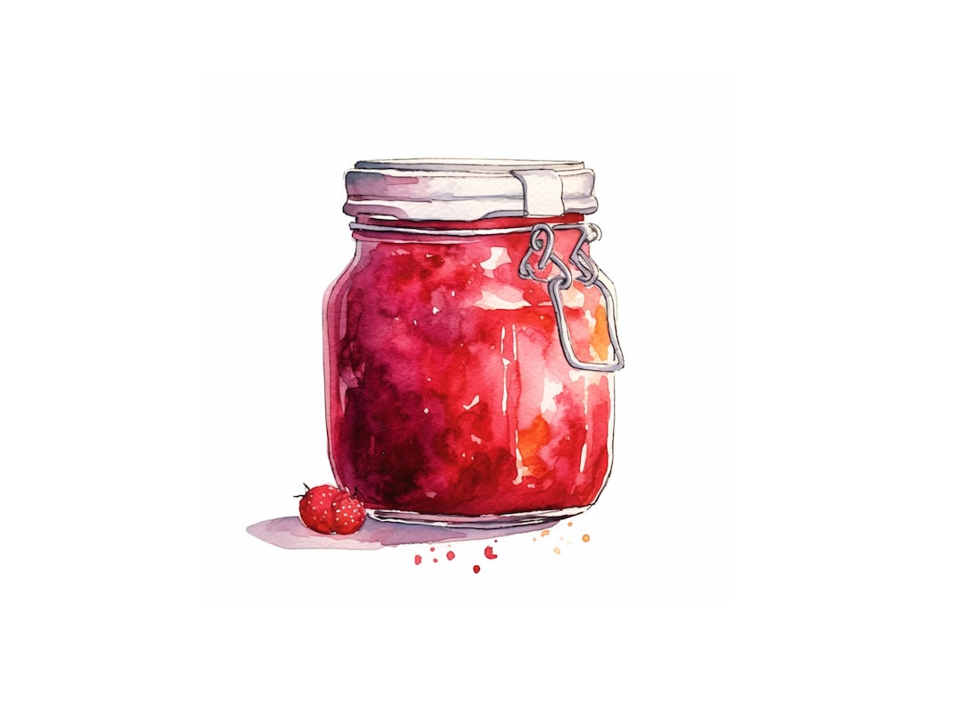 Jar of Jam Watercolor Print, Strawberry Jam Watercolor Print, Jam Wall ...