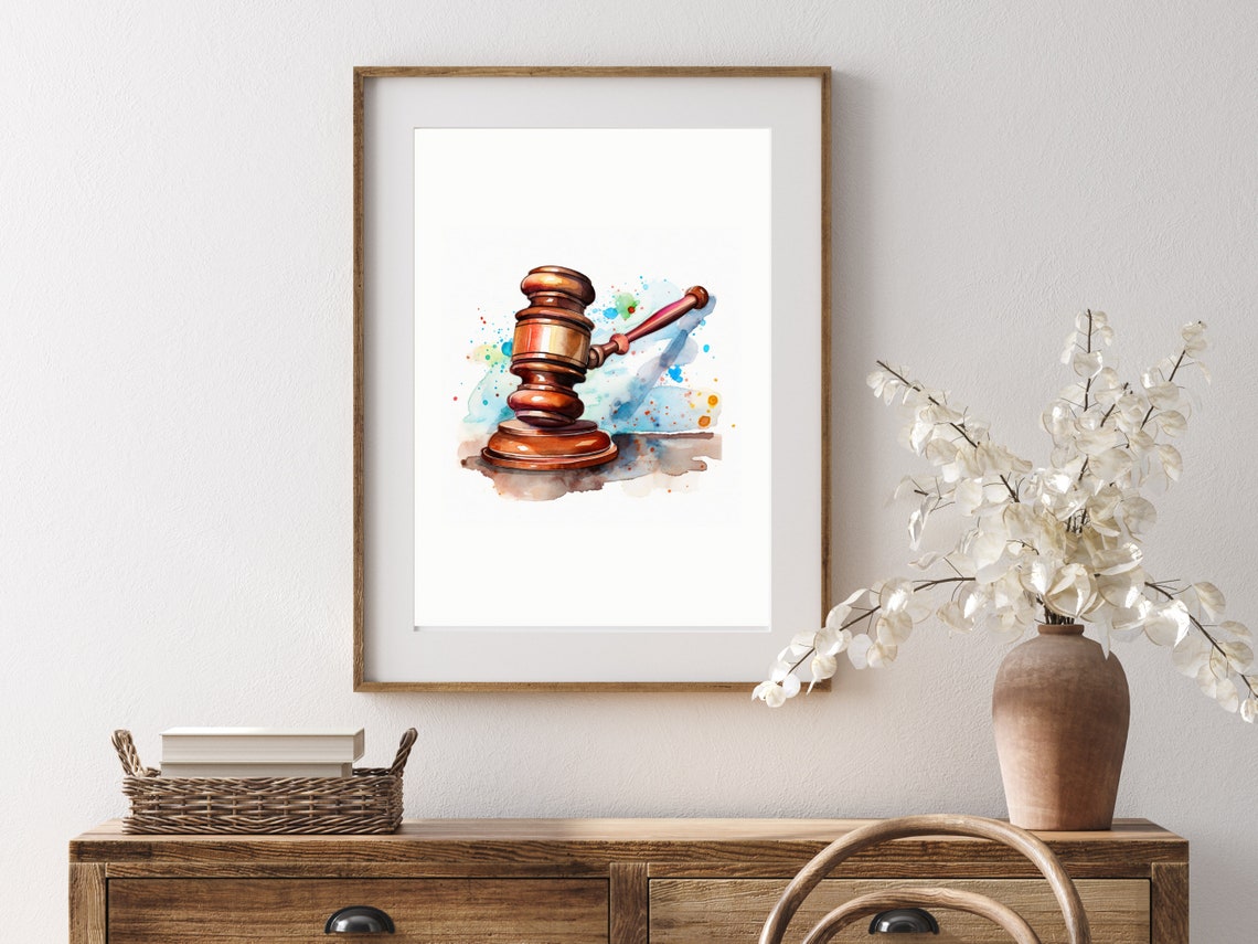 Gavel Watercolor Print, Legal Watercolor Print, Judge Wall Art, Lawyer ...