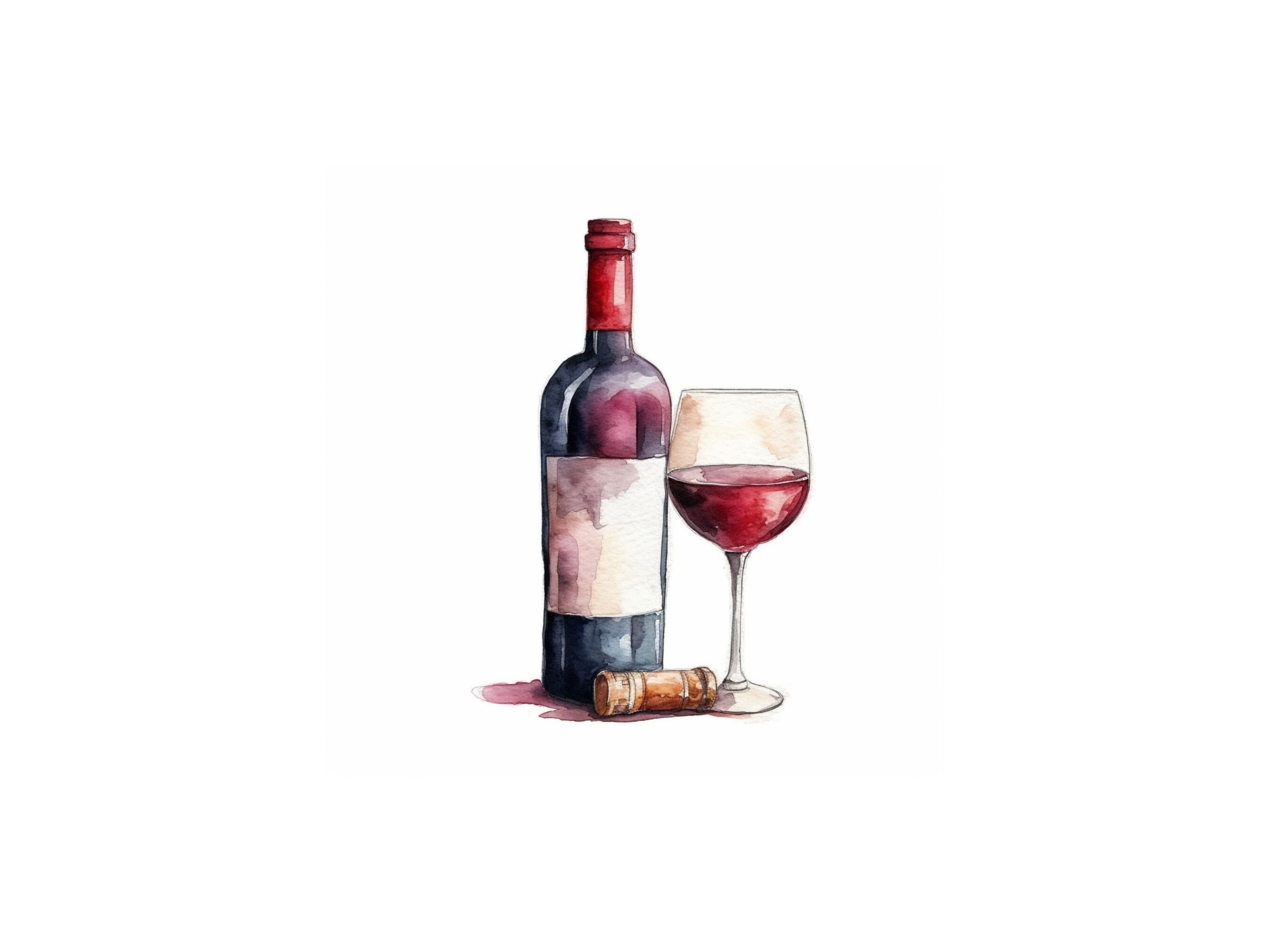 Red Wine Watercolor Print, Watercolor Print, Wall Art, Bottle of Red ...