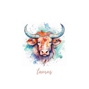 Taurus Watercolor Print, Astrology Watercolor Print, Taurus Zodiac Sign ...