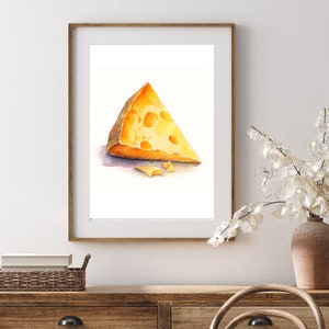 Cheese Watercolor Print, Food Watercolor Print, Food Wall Art, Wedge of ...