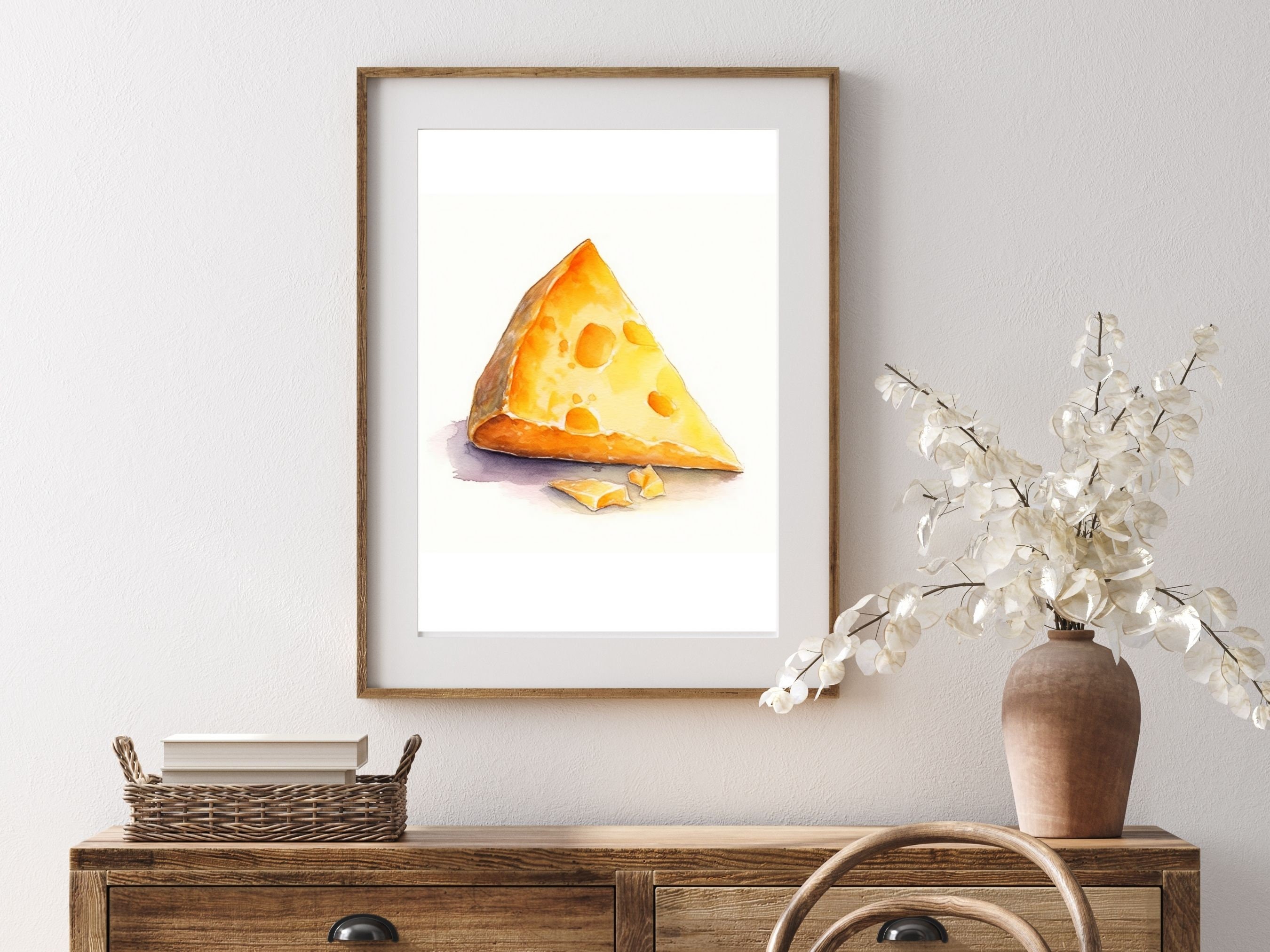 Cheese Watercolor Print, Food Watercolor Print, Food Wall Art, Wedge of ...