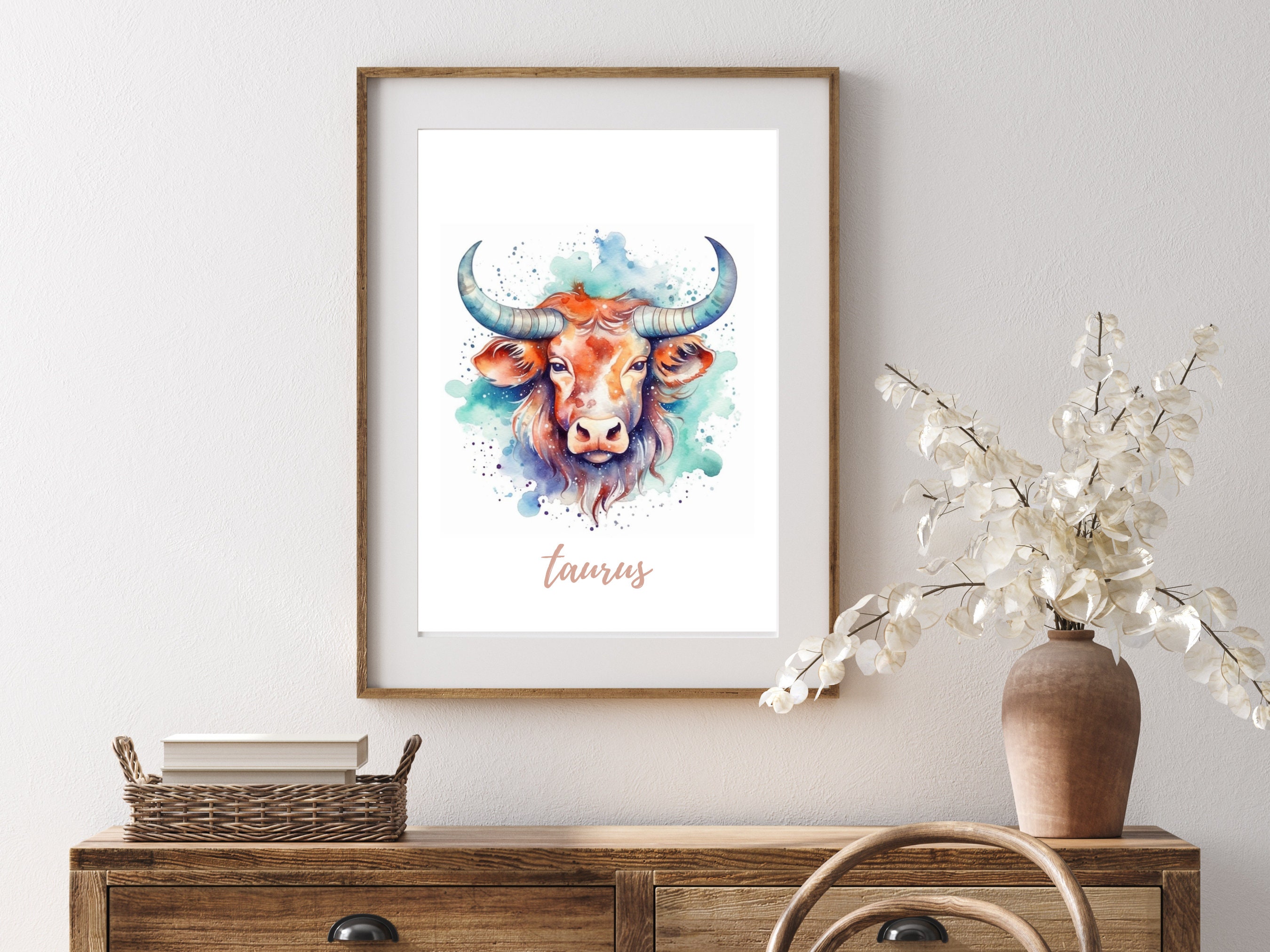 Taurus Watercolor Print, Astrology Watercolor Print, Taurus Zodiac Sign ...