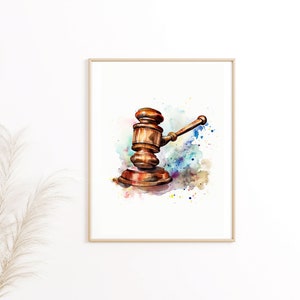 Gavel Watercolor Print, Legal Watercolor Print, Judge Wall Art, Lawyer ...